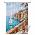 Abstract Town Shower Curtains for Bathroom, Sailboat Houses Sea Wine ...