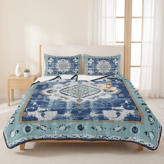 Abstract Traditional Oriental Floral 3 Pieces Quilt Set,1 Quilt with 2 ...