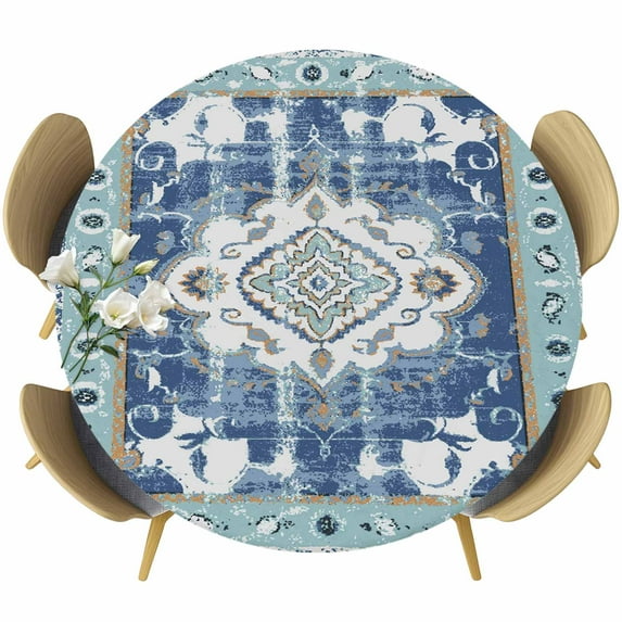 Abstract Traditional Oriental Floral Fitted Round Tablecloths Table ...