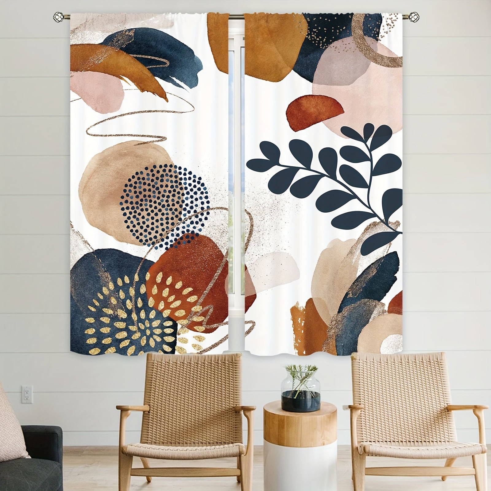 Abstract Tranpical Leaf Nordic Morandi Colorful Kid's Window Curtains ...