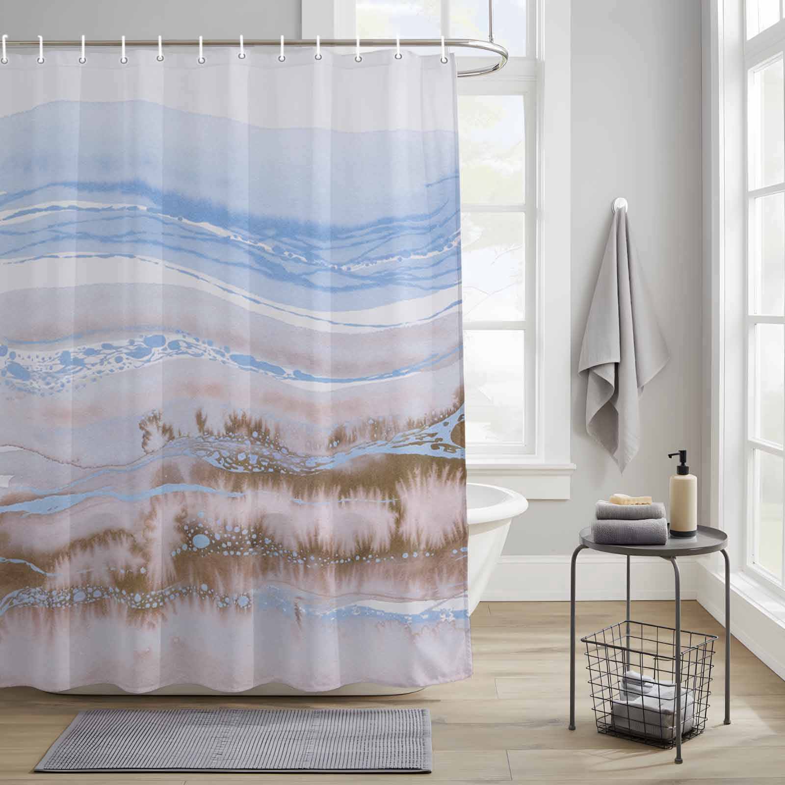 Abstract Transparent Fluid Shower Curtain Set, Waterproof Shower ...