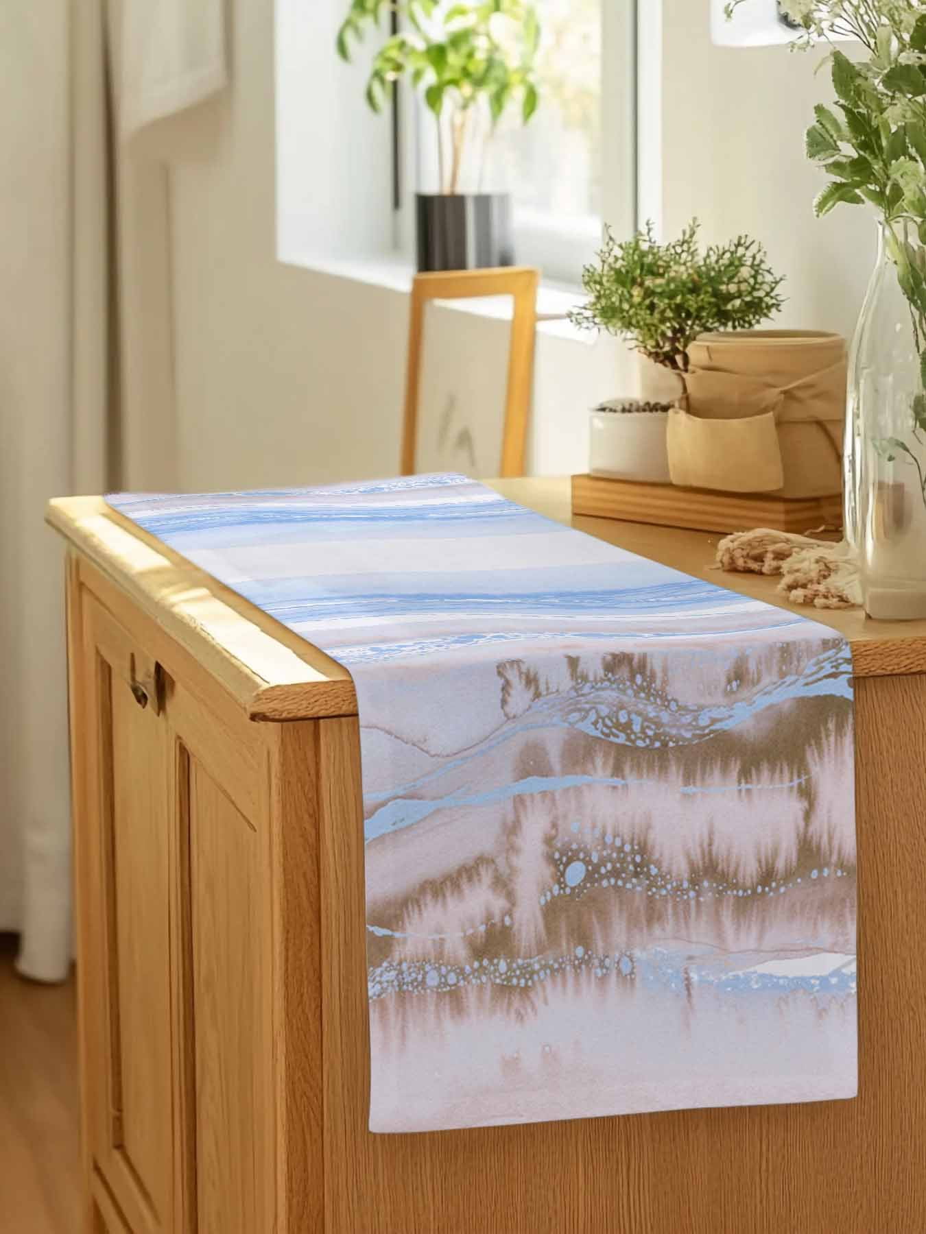 Abstract Transparent Fluid Table Runner 13x90in Non-Slip Cotton Linen ...
