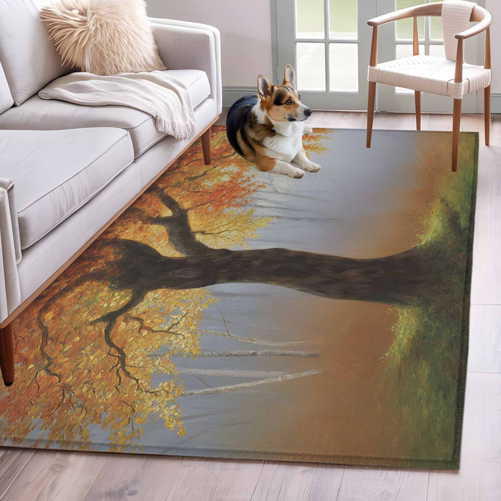 Abstract Tree Area Rug 3x5 Washable Rug Non Slip Abstract Art Oil ...