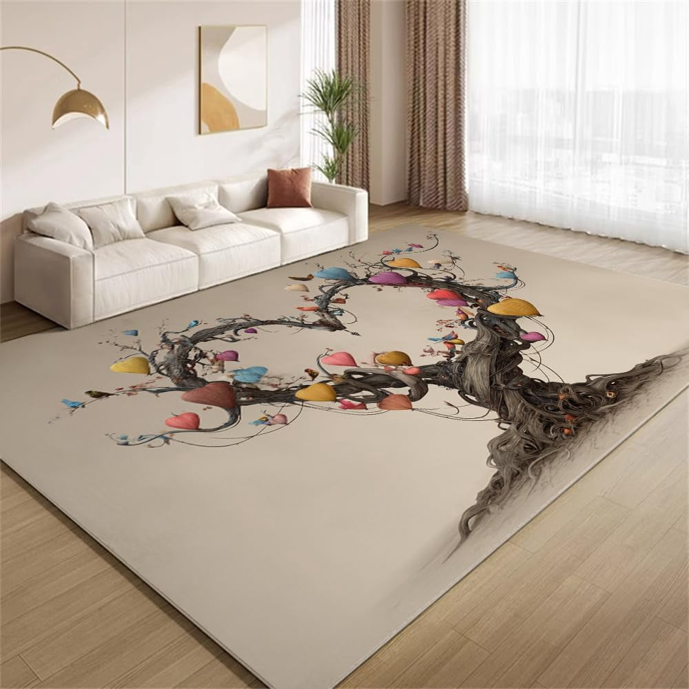 Abstract Tree Area Rugs, Heart Tree of Life Brown Carpet, Washable Non ...