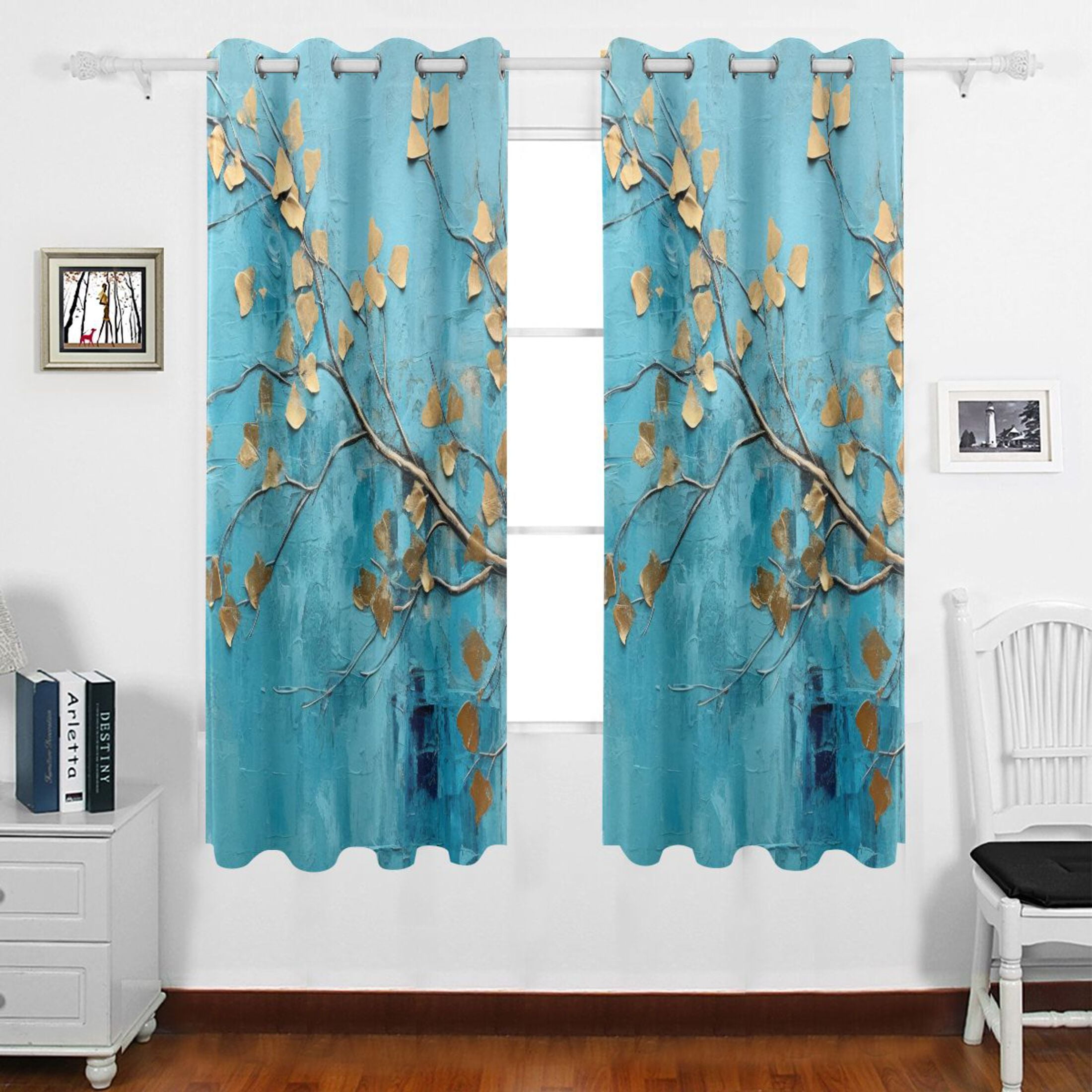 Abstract Tree Branch Grommet Blackout Curtains Thermal Insulated Window ...