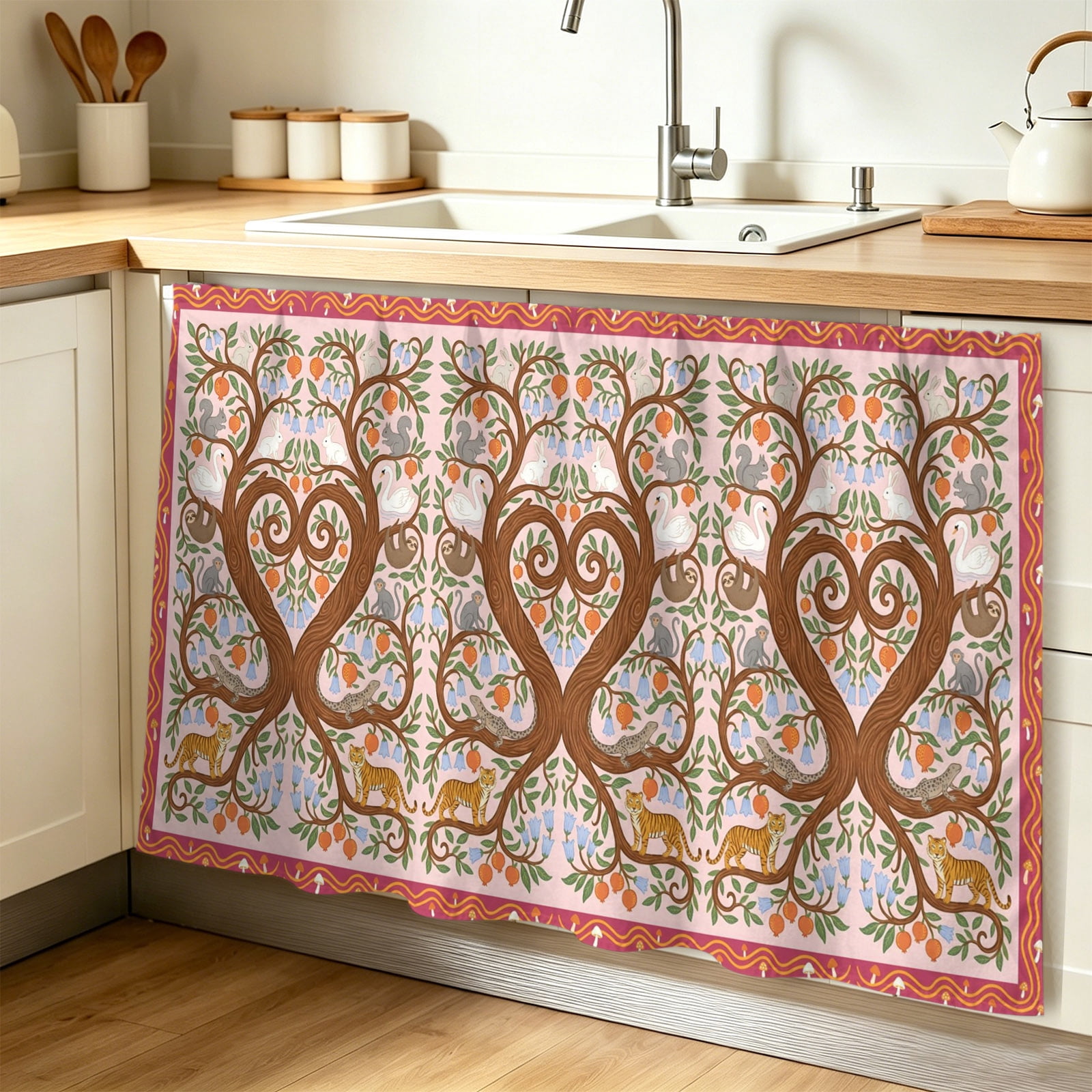 Abstract Tree Branches Cabinet Curtains for Shelves, Modern Ethnic ...
