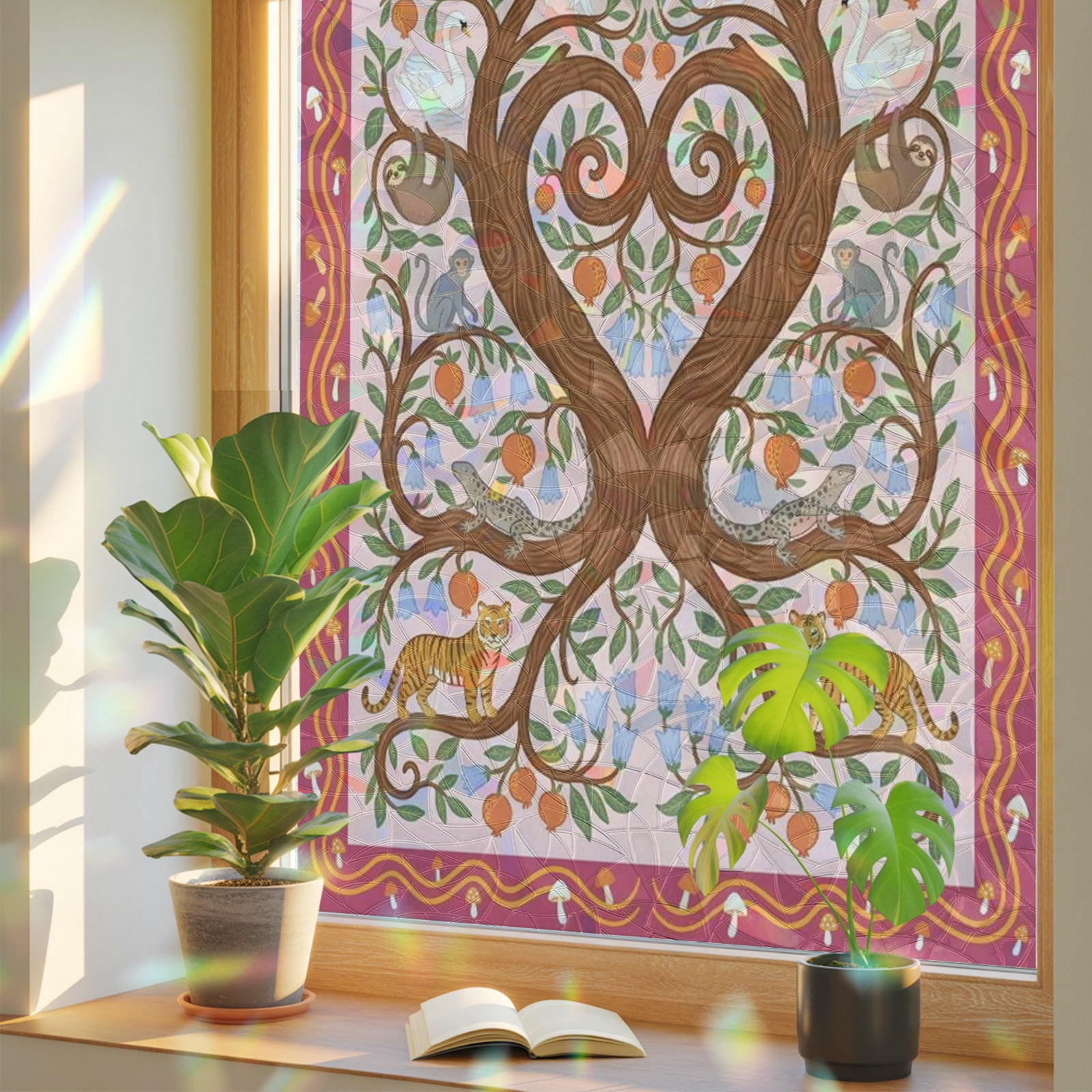 Abstract Tree Branches Window Privacy Film Rainbow Static Cling Stain ...