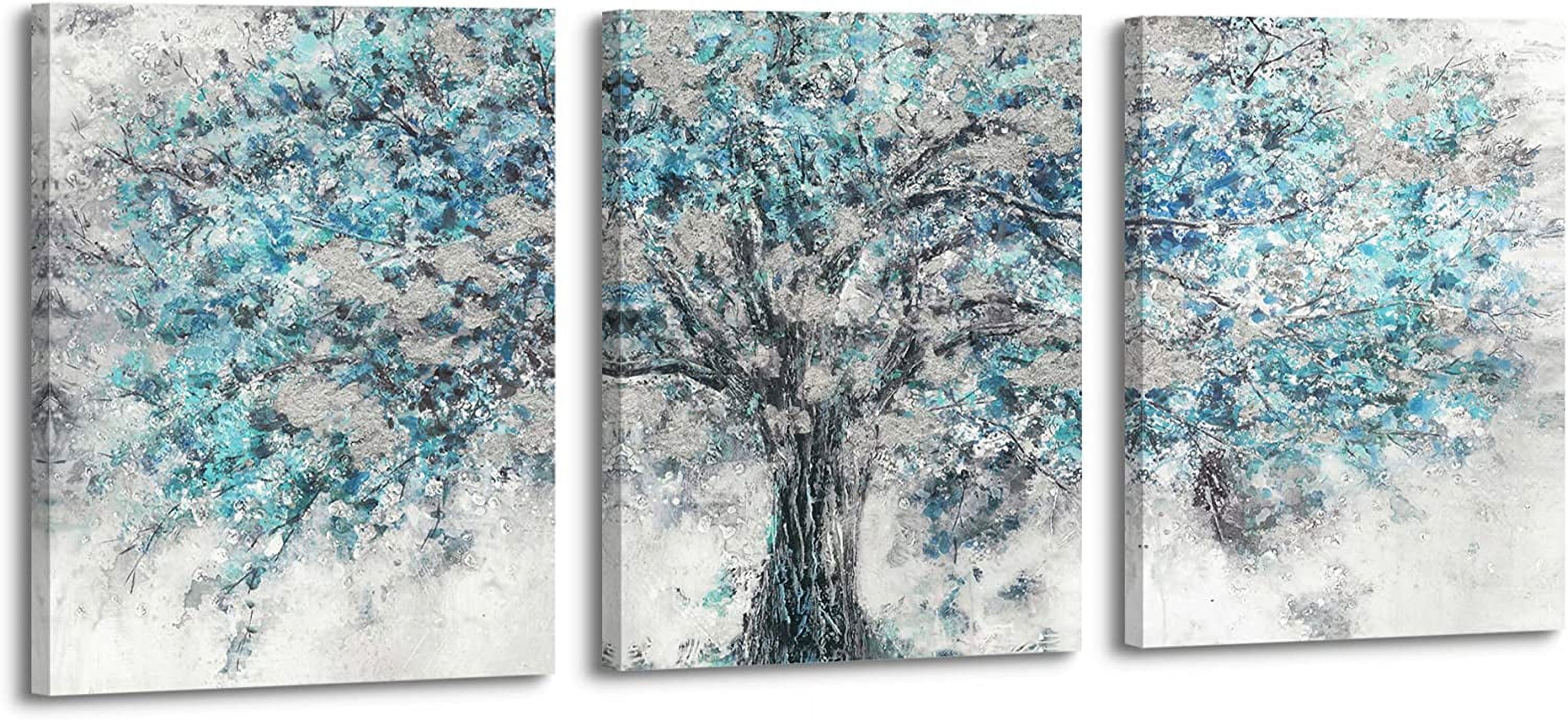 Abstract Tree Canvas Wall Art: 3 Pieces Navy Natural Scenery Prints ...