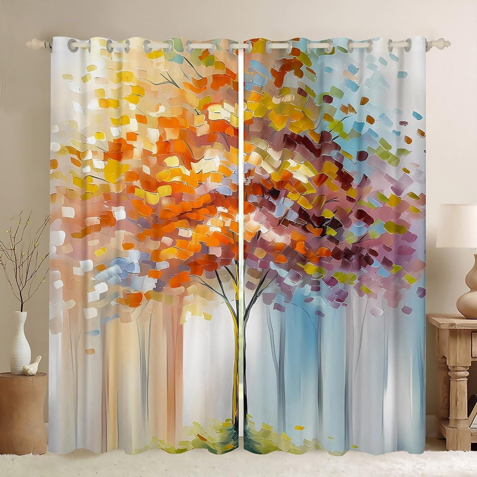 Abstract Tree Curtains For Bedroom Living Room Blossom Tree Blackout ...