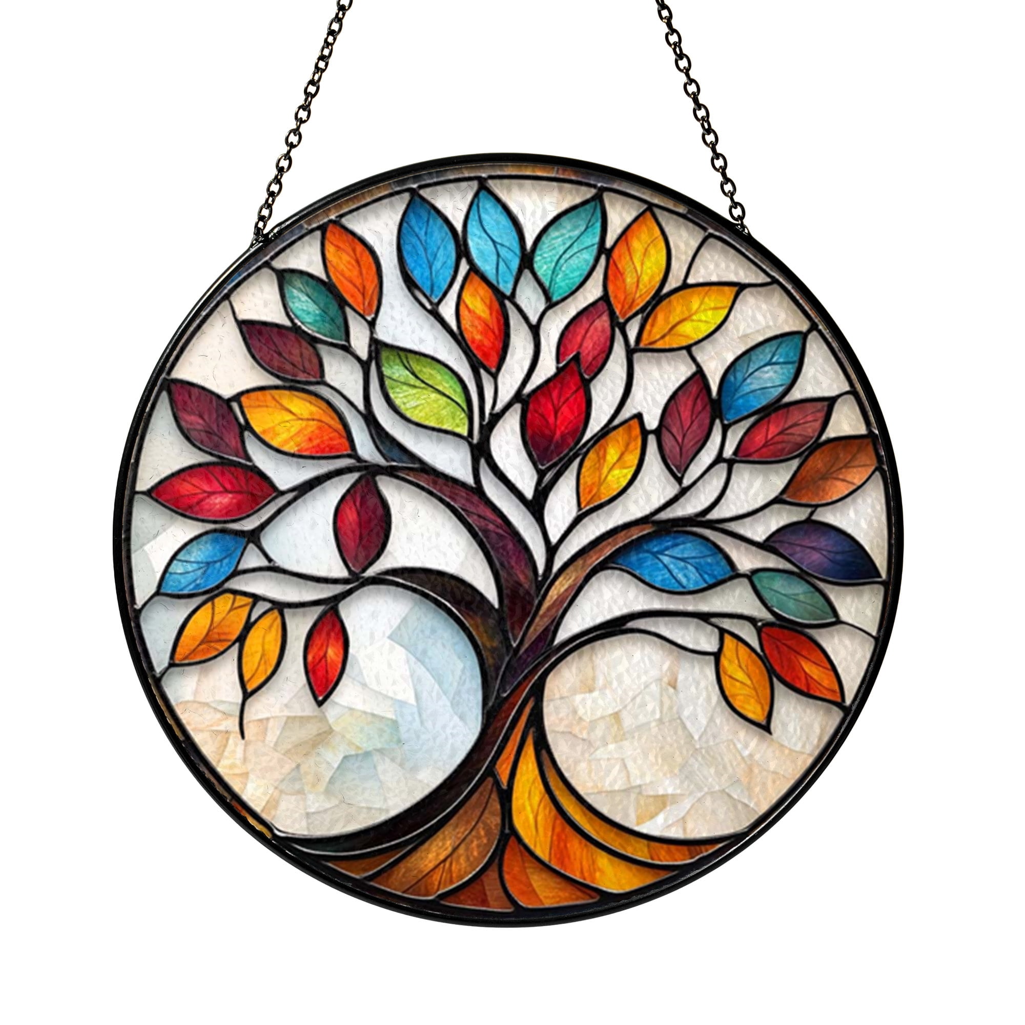 Abstract Tree Design Stained Glass Suncatcher – Circular Window Art2001 ...