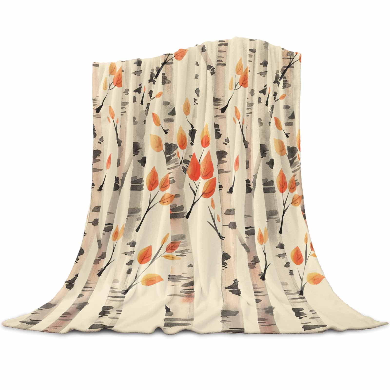 Abstract Tree Flannel Blanket for Bed,Travel and Camping, Orange Leaves ...