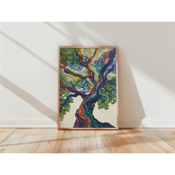 Abstract Tree Green Purple Wall Art Print, Unframed Paper Poster ...