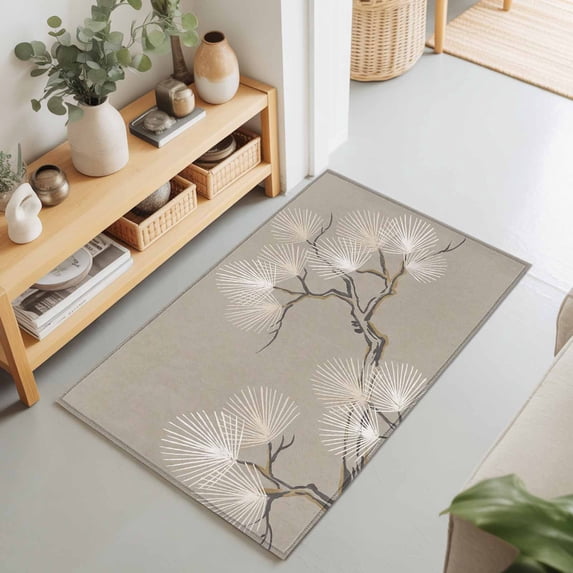 Abstract Tree Ink Lines Rectangle Rug 2'x3' Oriental Zen Style Washable ...