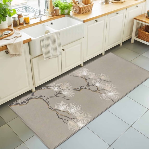 Abstract Tree Ink Lines Rectangle Rug 2'x6' Oriental Zen Style Washable ...