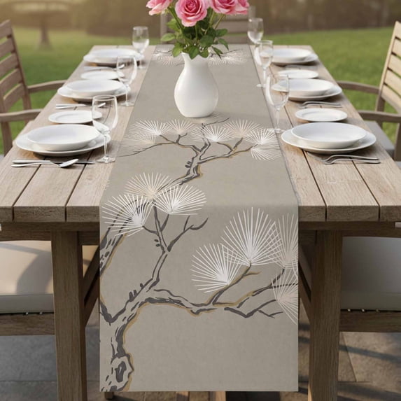 Abstract Tree Ink Lines Table Runner 13x36in Non-Slip Cotton Linen ...