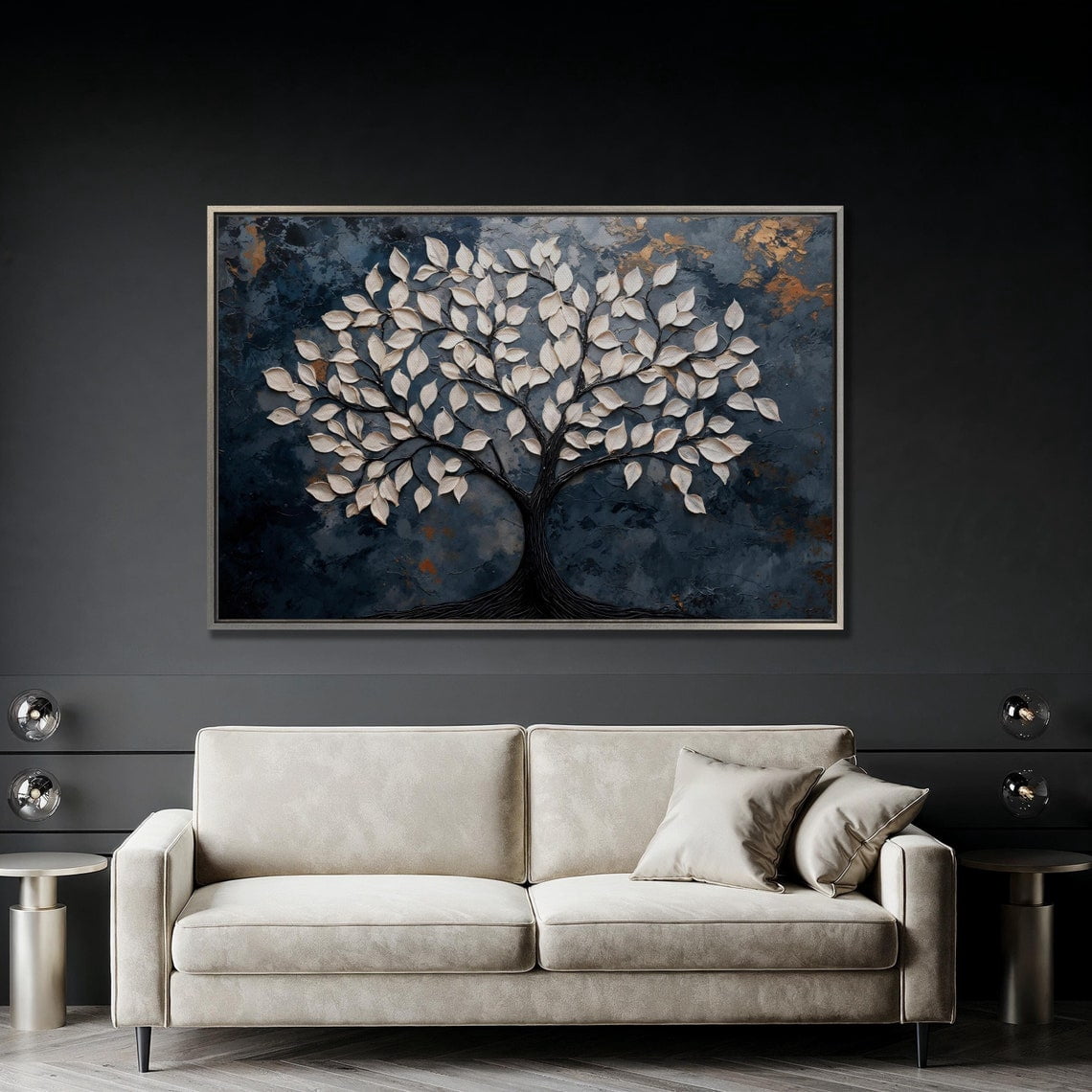 Abstract Tree Poster: Black Trunk, White Leaves, Elegant Wall Decor ...