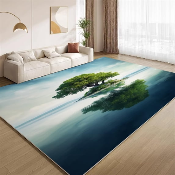 Abstract Tree Reflection Area Rugs, Plant Mirror Carpet, Washable Non ...