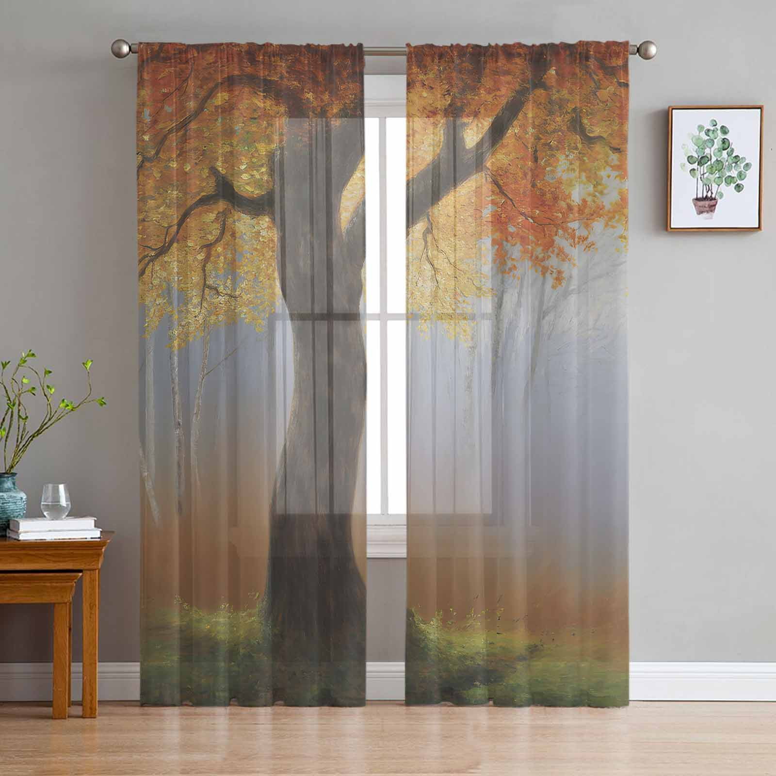 Abstract Tree Sheer Curtains 84 Inches Long 2 Panels Set, Window Sheer ...