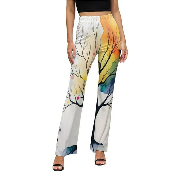 Abstract Tree Splash Art High Waisted Casual Flared Trousers Summer ...