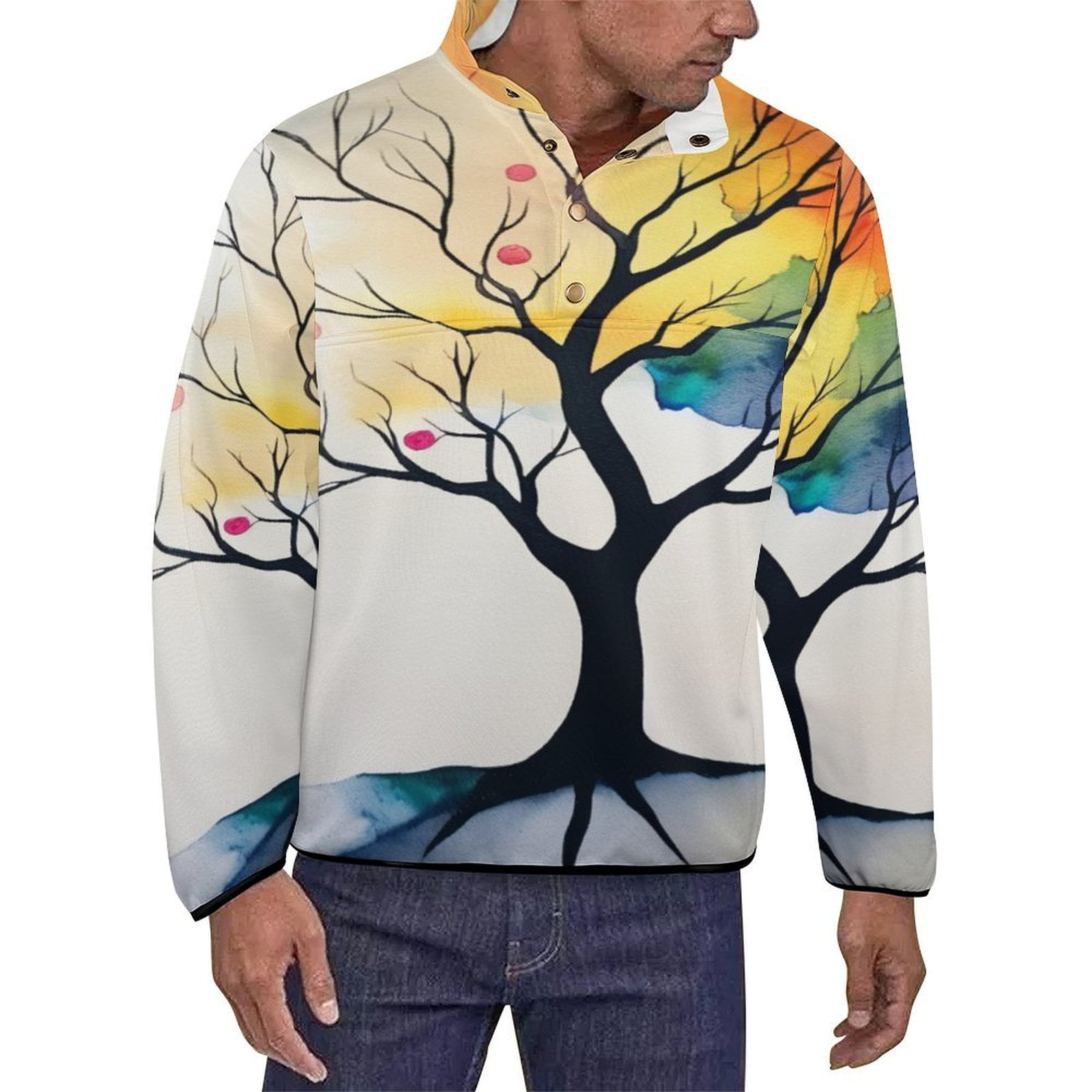 Abstract Tree Splash Art Men's Stand Collar Sweater Long Sleeve ...