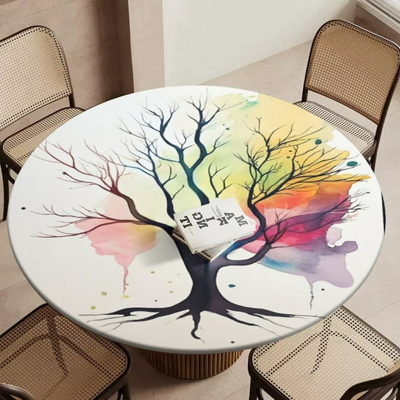 Abstract Tree Splash Art Round Table Cover Kitchen Printed Waterproof ...