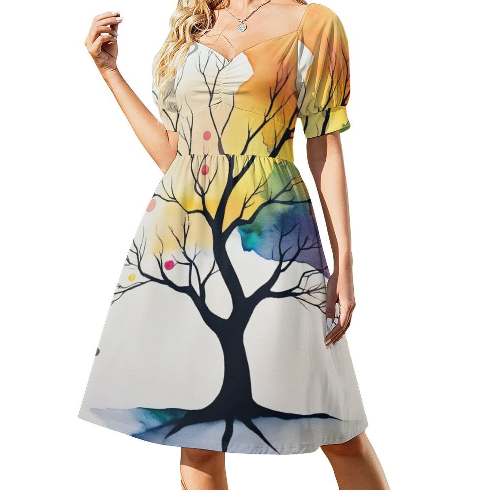 Abstract Tree Splash Art Short Sleeve Dress Clothes Women's Summer ...
