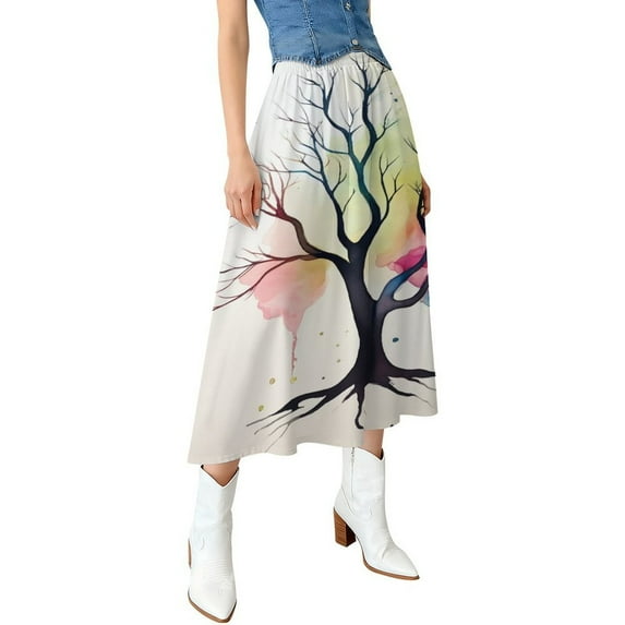 Abstract Tree Splash Art Women High Waist Midi Skirt Elegant Midi Skirt ...