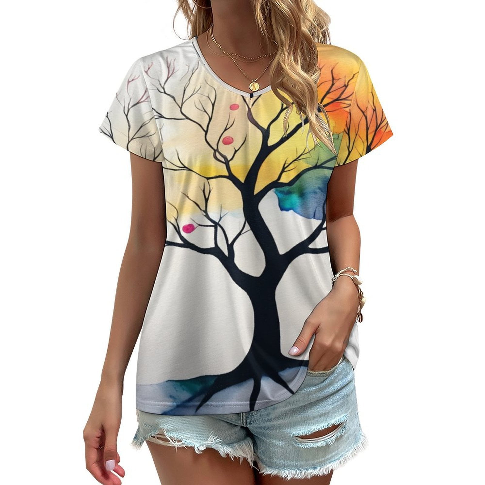 Abstract Tree Splash Art Women's Blouse Short Sleeve Women's Top T ...
