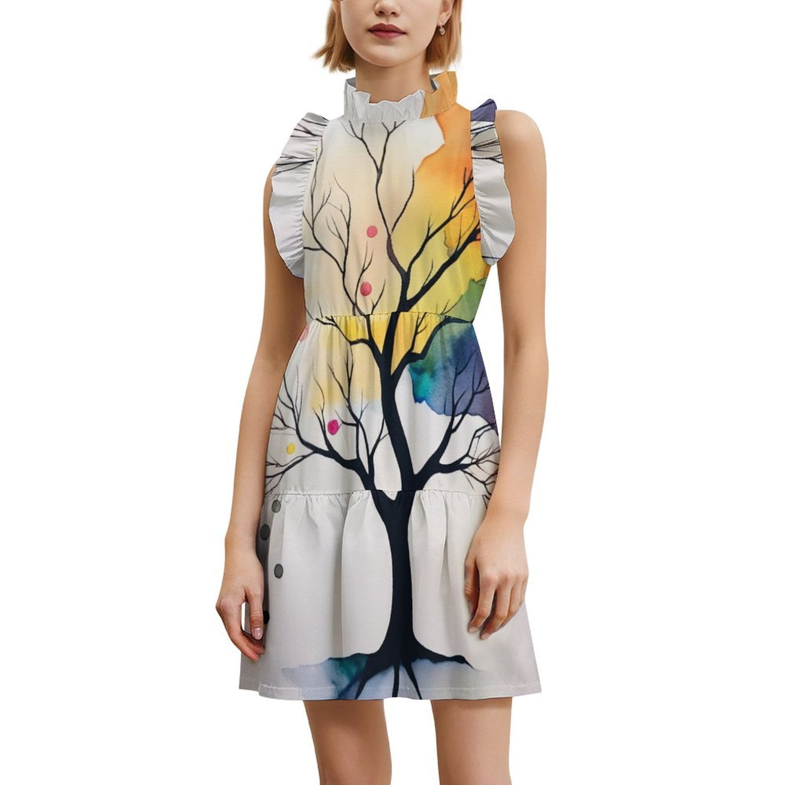 Abstract Tree Splash Art Women's Fashion Casual Dress Summer Stand Up ...