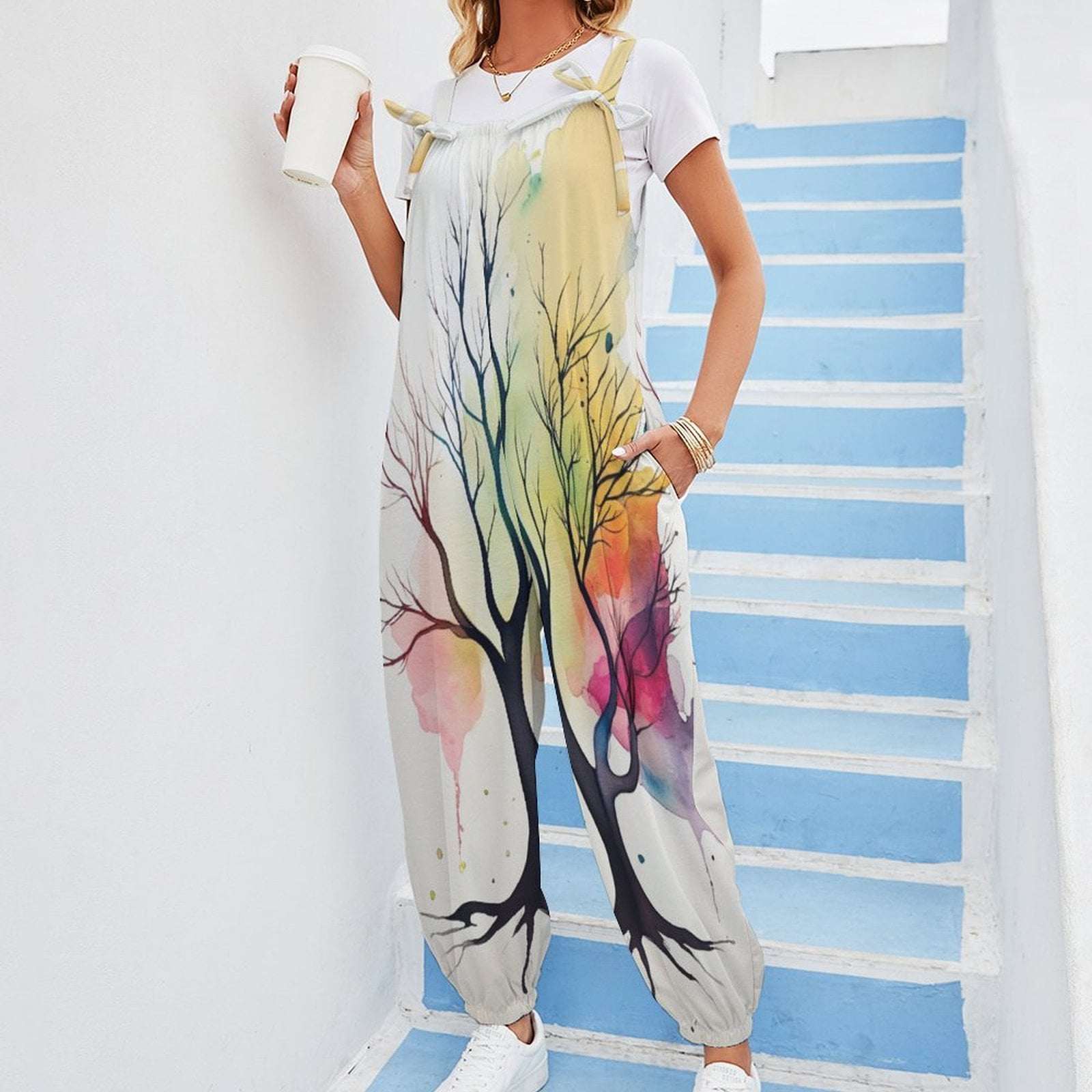 Abstract Tree Splash Art Womens Casual Baggy with Pockets Trousers ...
