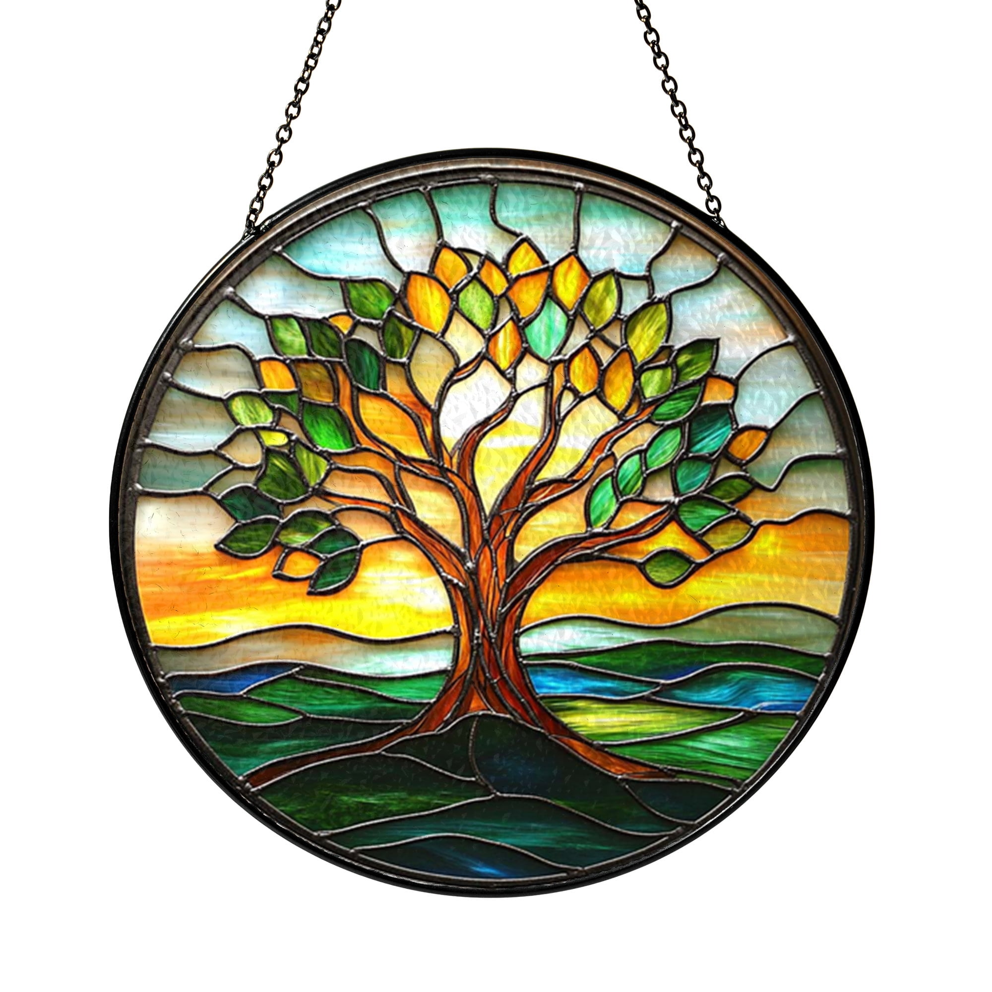 Abstract Tree Stained Glass Suncatcher – Sun and Roots Window Art1701 ...