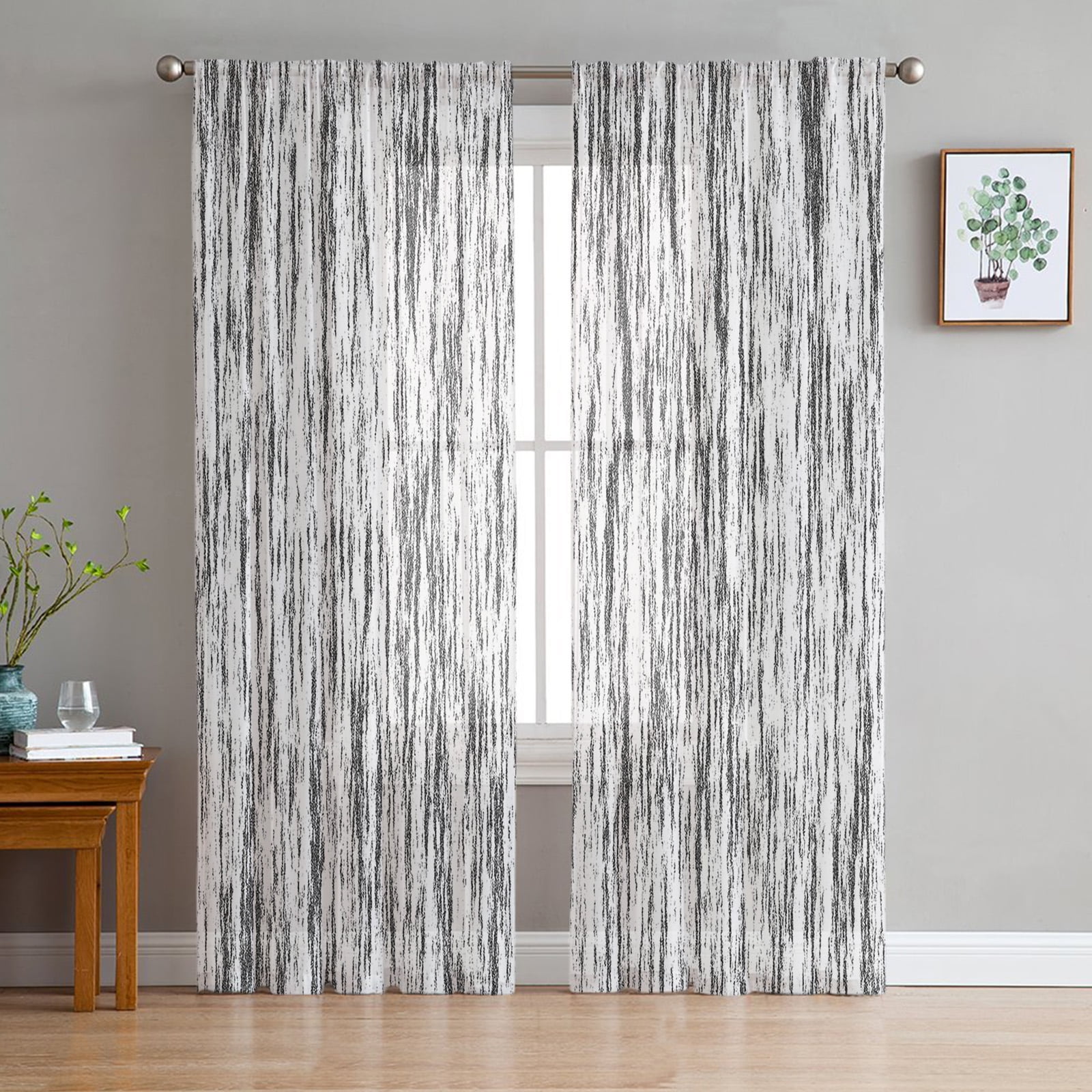Abstract Tree Texture Gradient Sheer Curtains for Living Room ration ...