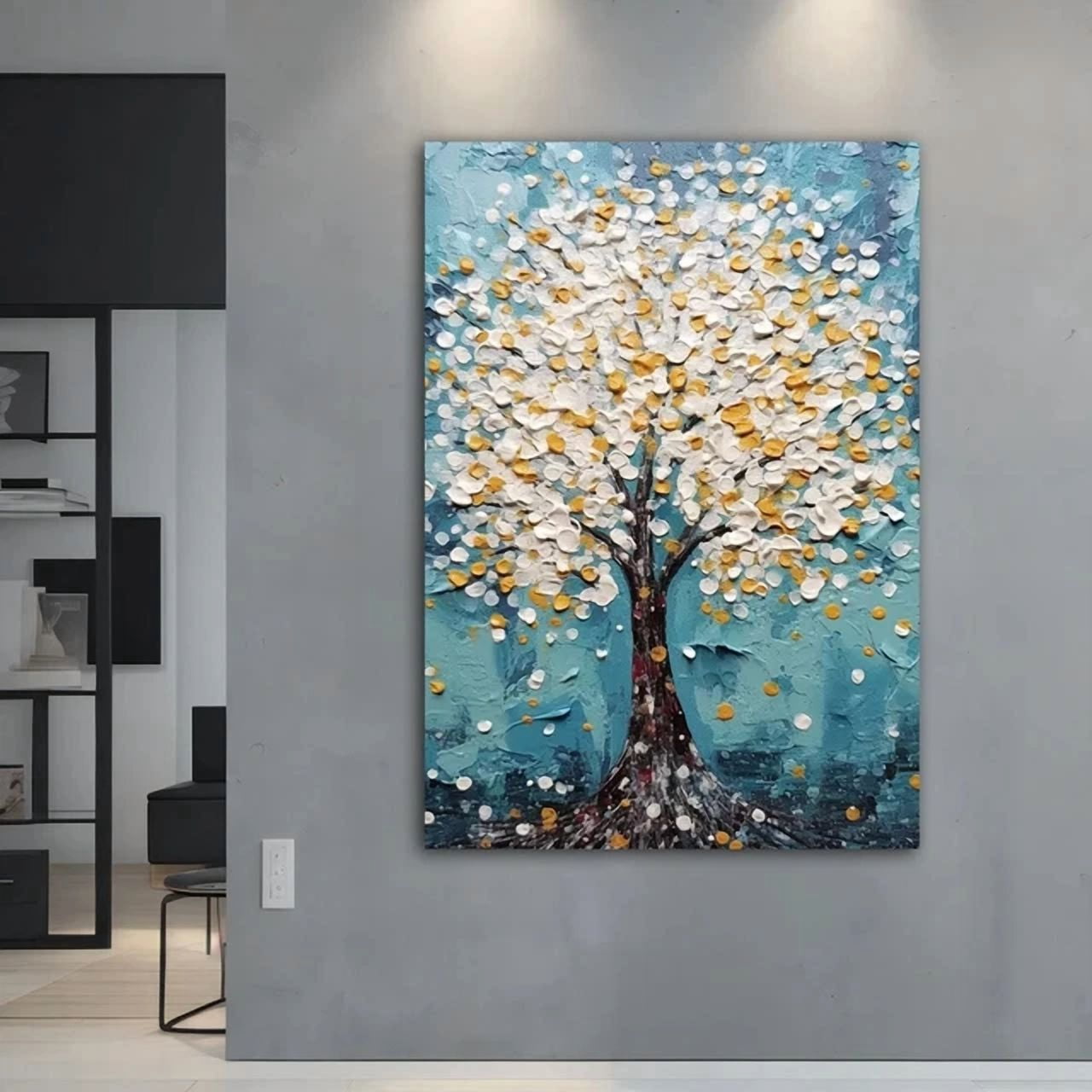 Abstract Tree White Dots Paint Wall Art Home Decor Vintage Gift Living ...