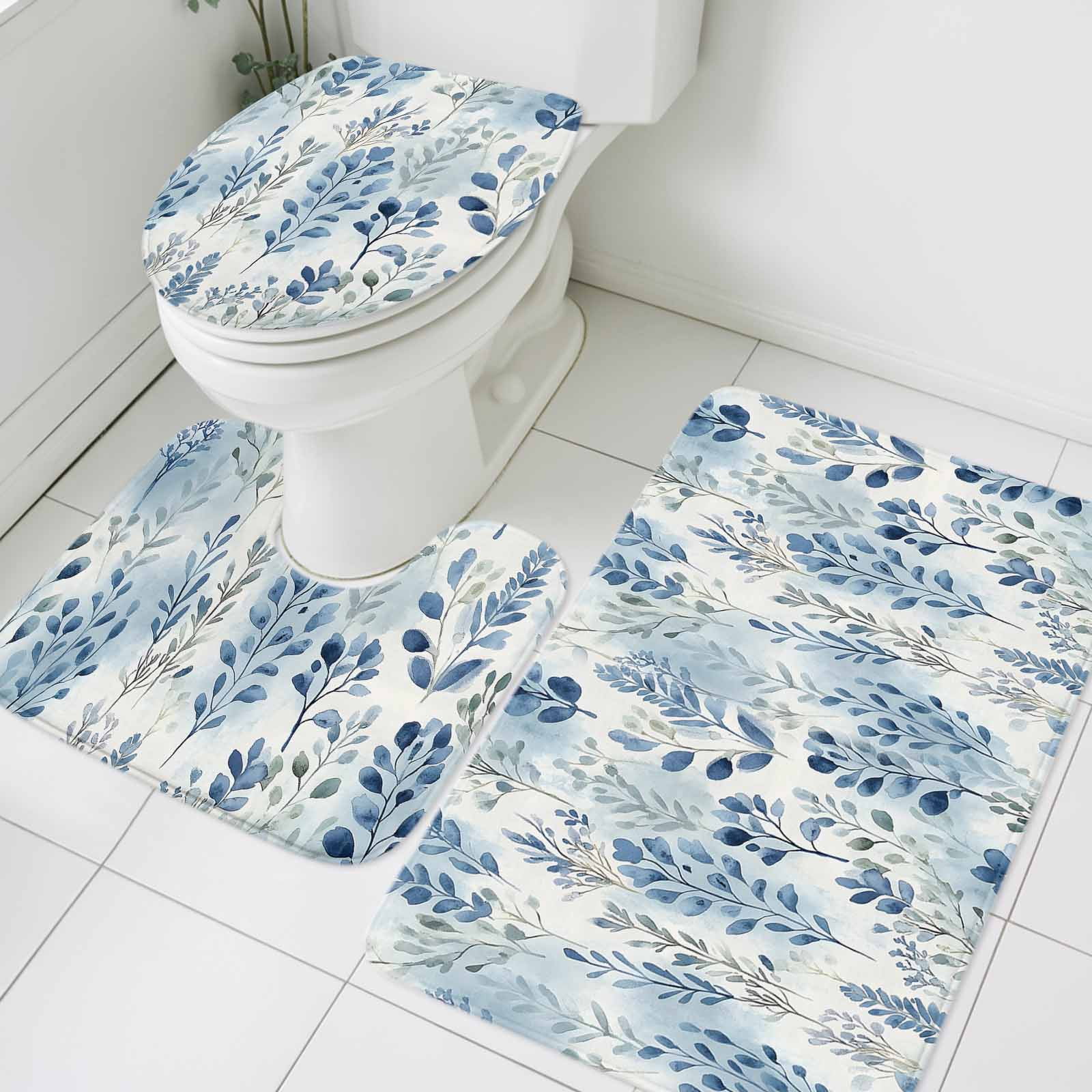 Abstract Trees Bathroom Rugs Set Modernism Green Blue Plant Watercolor ...