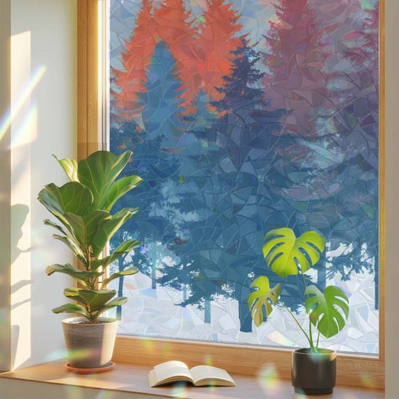 Abstract Trees Forest Silhouette Window Privacy Film, Rainbow Film ...
