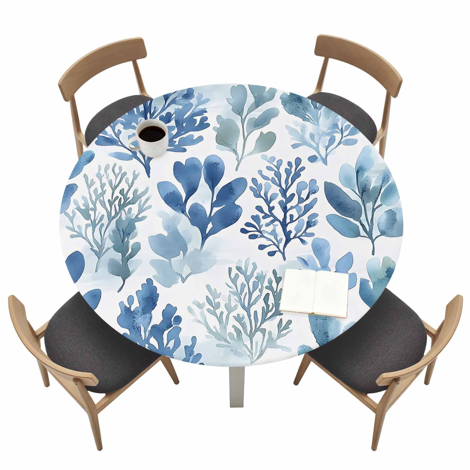 Abstract Trees Round Fitted Tablecloth with Elastic Edge Modernism Blue ...
