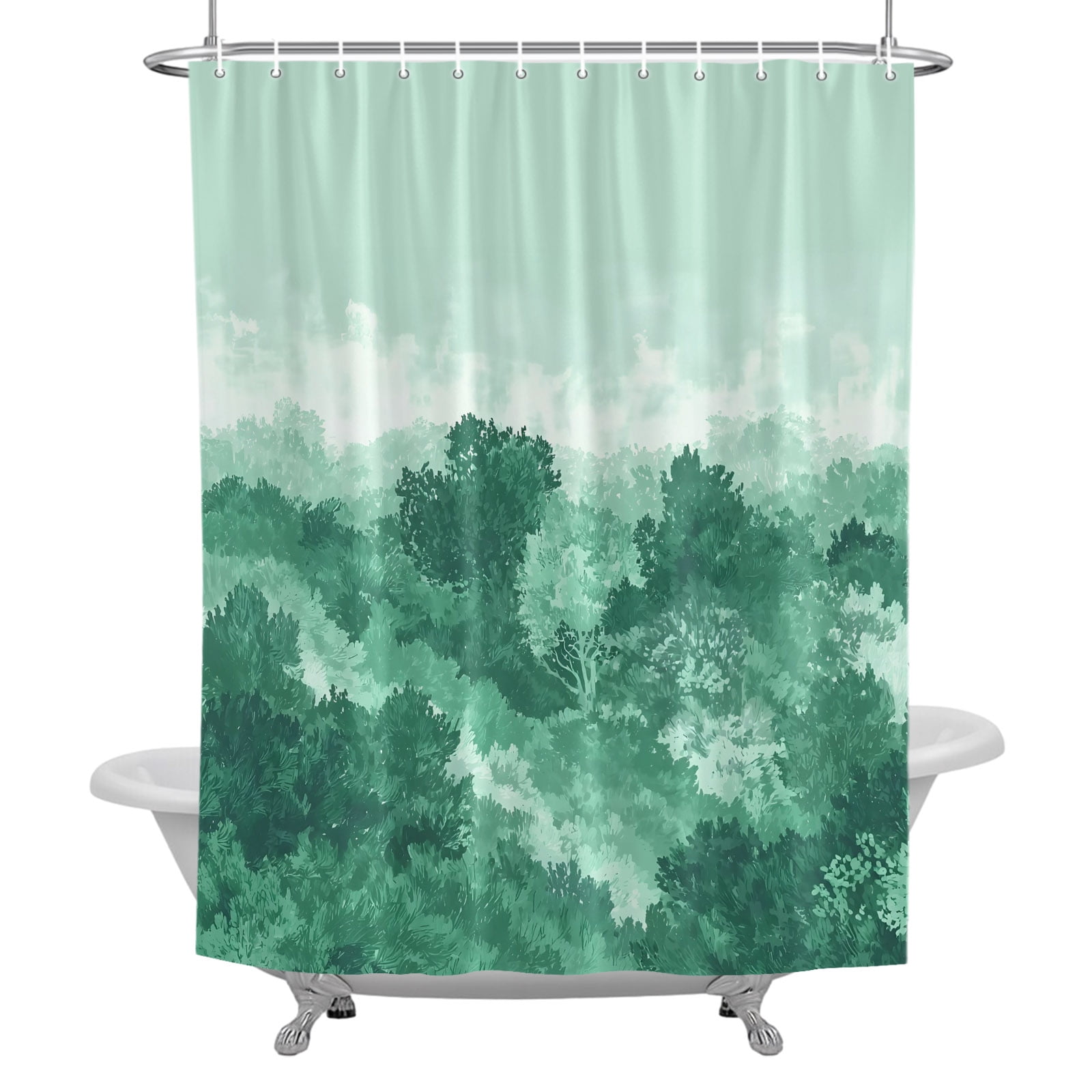 Abstract Trees Shower Curtain, Vintage Teal Forest Mountain Waterproof ...