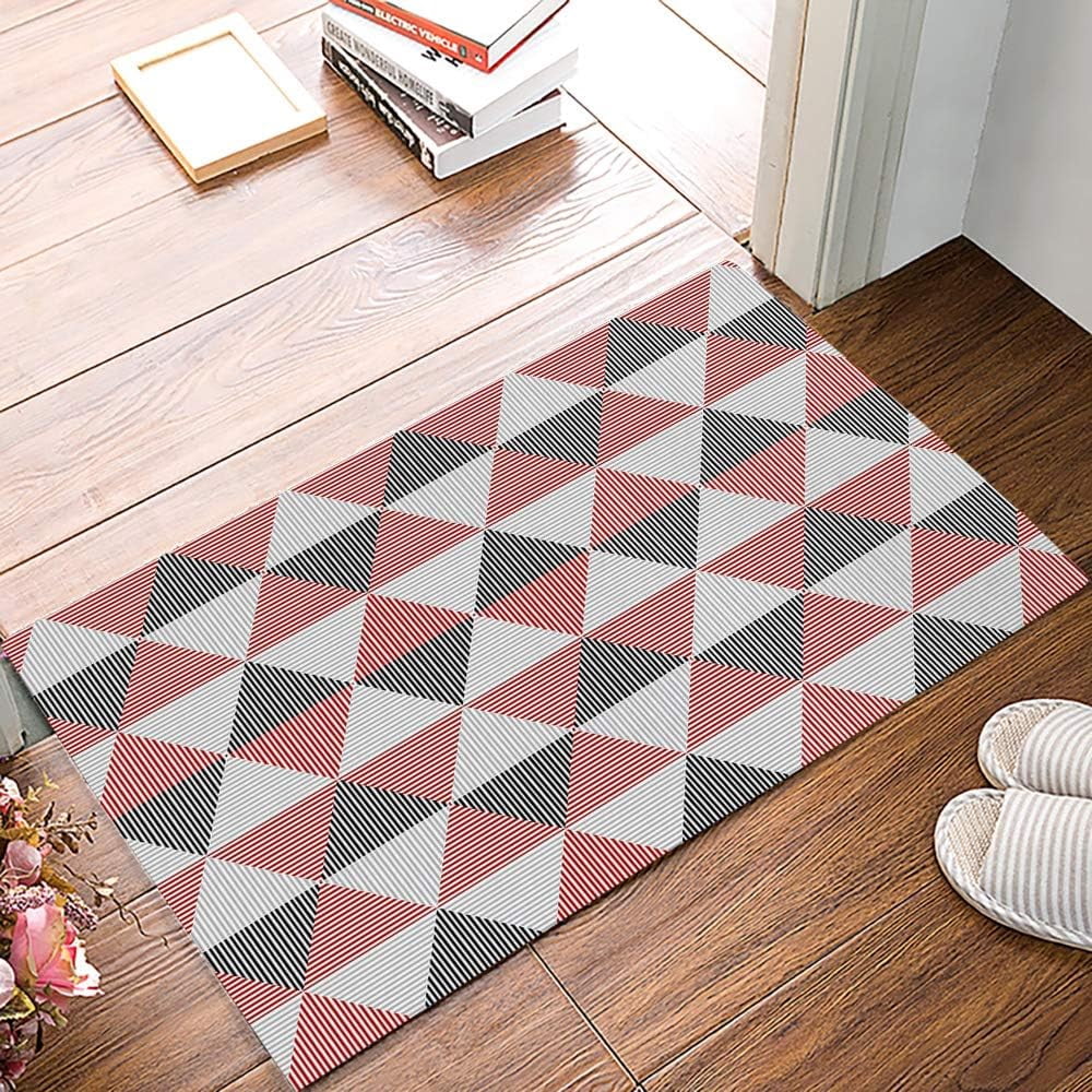 Abstract Triangle Geometric Pattern Grey Red Black Entrance Floor Mat ...