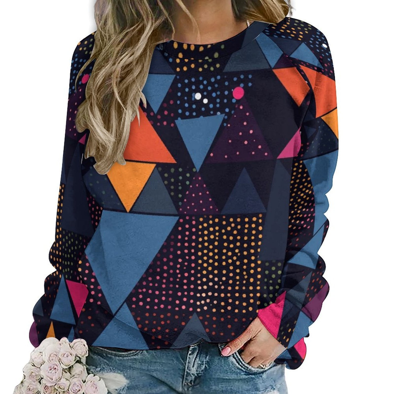 Abstract Triangle Pattern Hoodies Female Long Sleeve Casual Hoodie ...