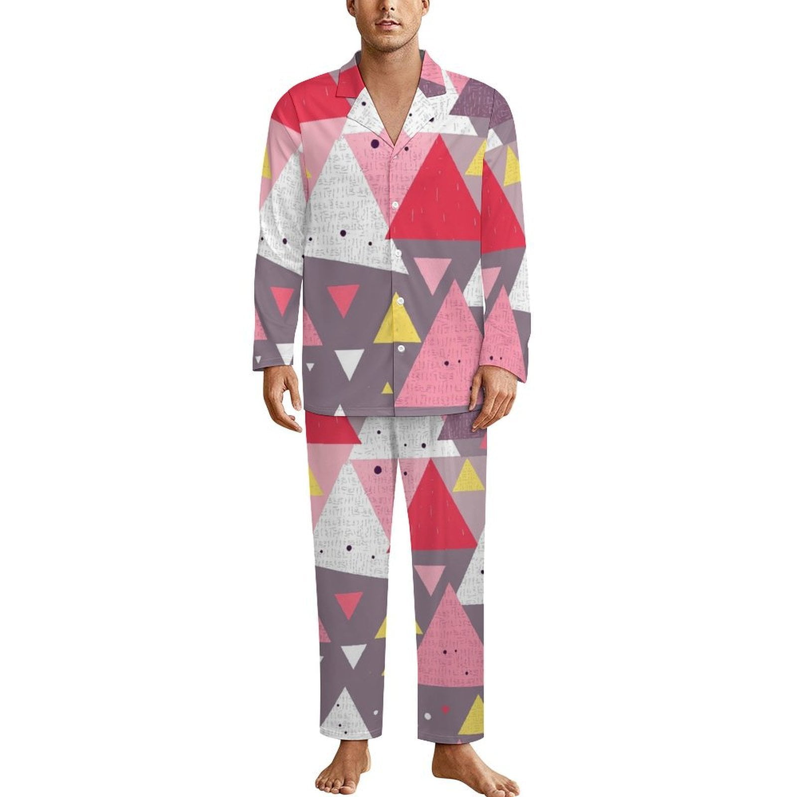 Abstract Triangle Pattern Pajama Set Autumn Soft Home Sleepwear Man 2 ...