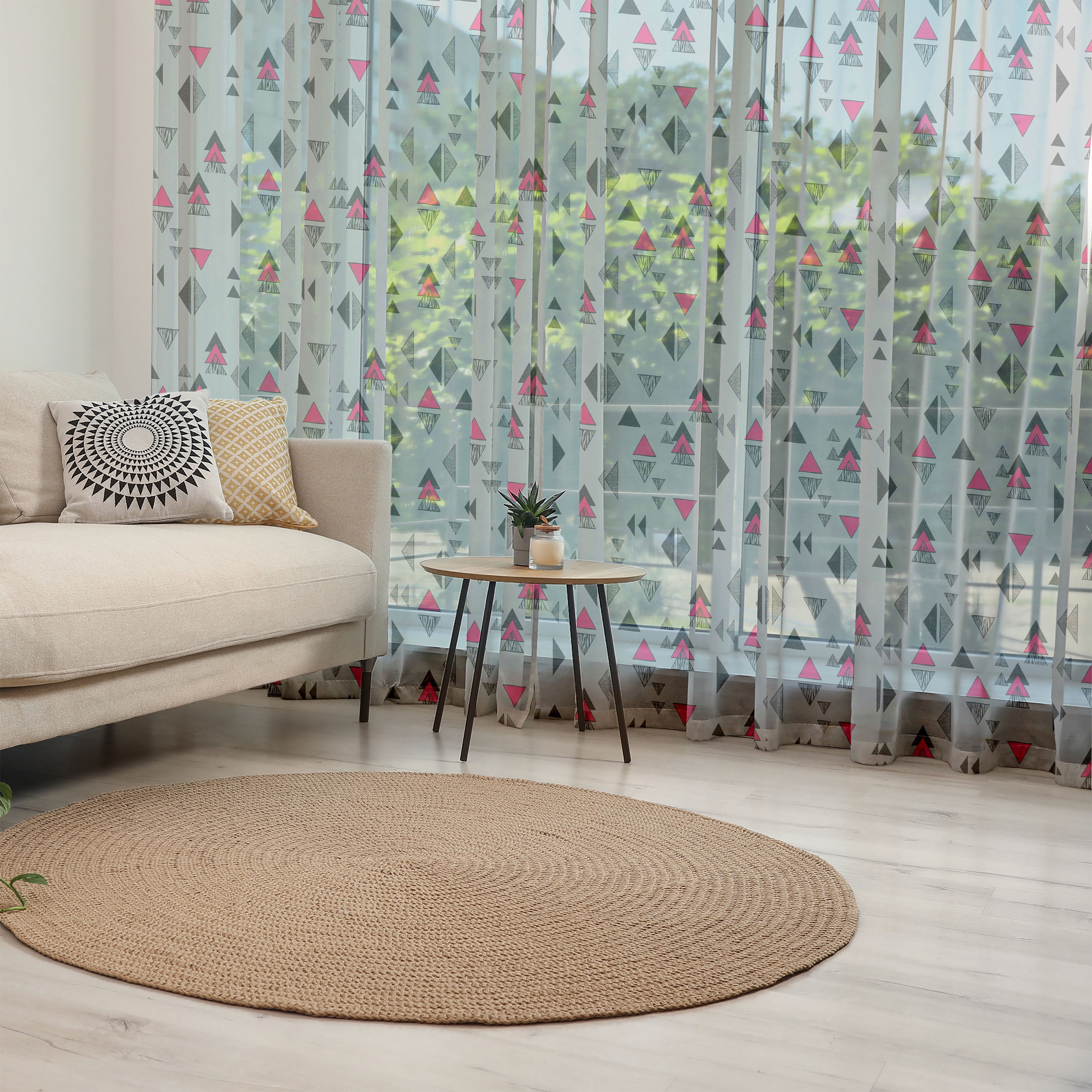 Abstract Triangle Tulle Curtains with Rod Pocket, Hand Drawn Geometric ...