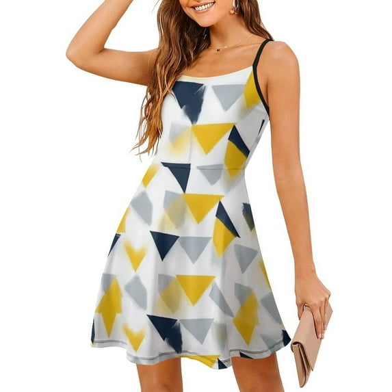 Abstract Triangle Yellow Grey Navy Pattern Slip Dress Dresses For Woman ...