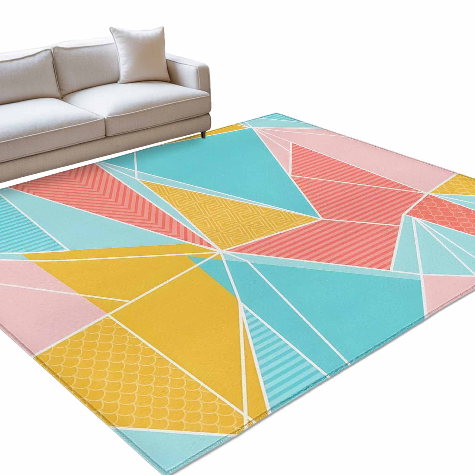 Abstract Triangles Area Rugs 4x6ft Art Pastel Mosaic Minimalist Pink ...