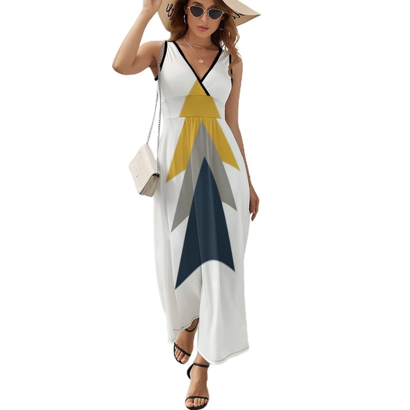 Abstract Triangles Geometric Art Print Dress Fashion Boho Beach Long ...