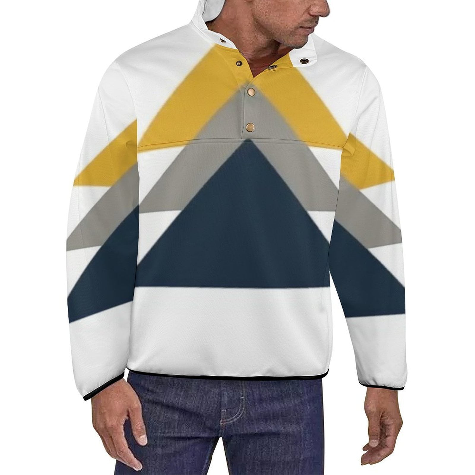 Abstract Triangles Geometric Art Print Men's Stand Collar Sweater Long ...