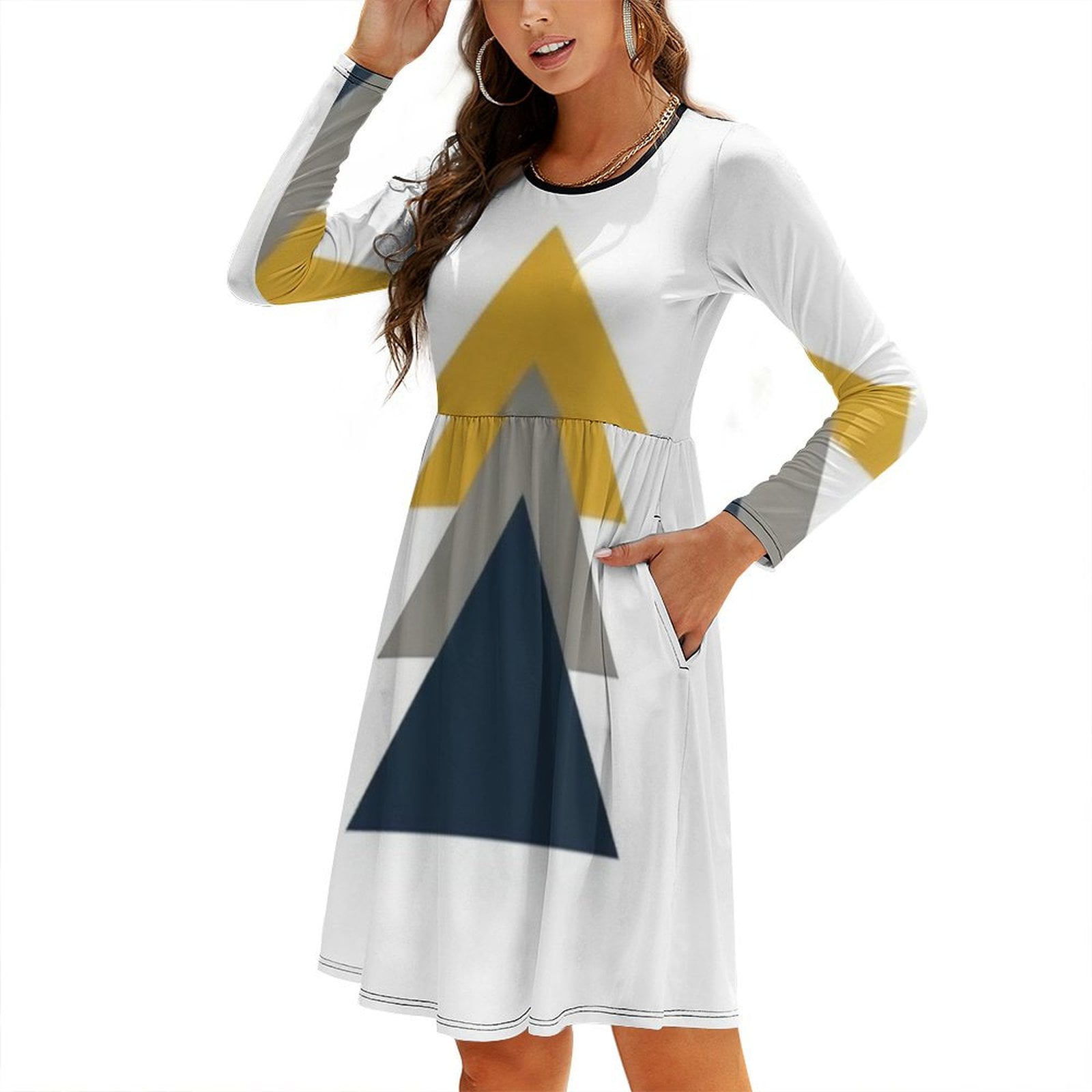 Abstract Triangles Geometric Art Print Womens Fall Dresses Long Sleeve ...