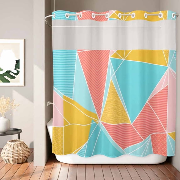 Abstract Triangles Shower Curtain, Art Pastel Mosaic Minimalist Pink ...