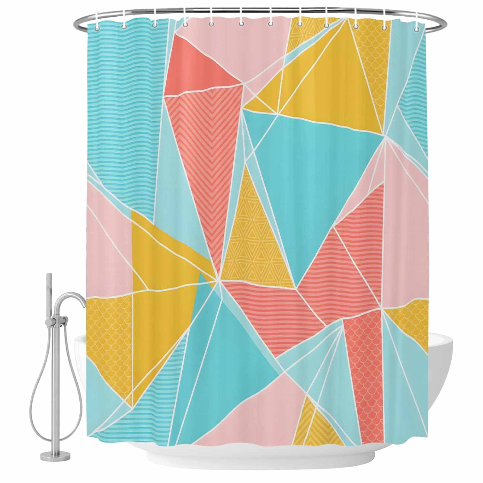 Abstract Triangles Shower Curtain for Bathroom, Art Pastel Mosaic ...