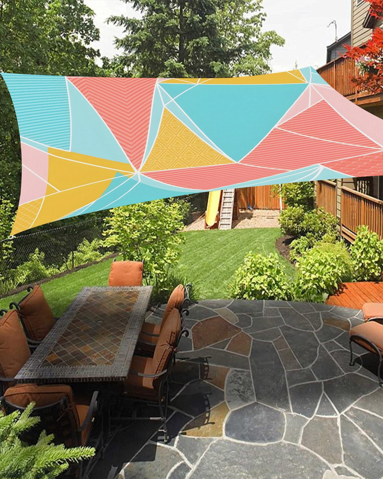 Abstract Triangles Sun Shade Sail 12'X16' Art Pastel Mosaic Minimalist ...