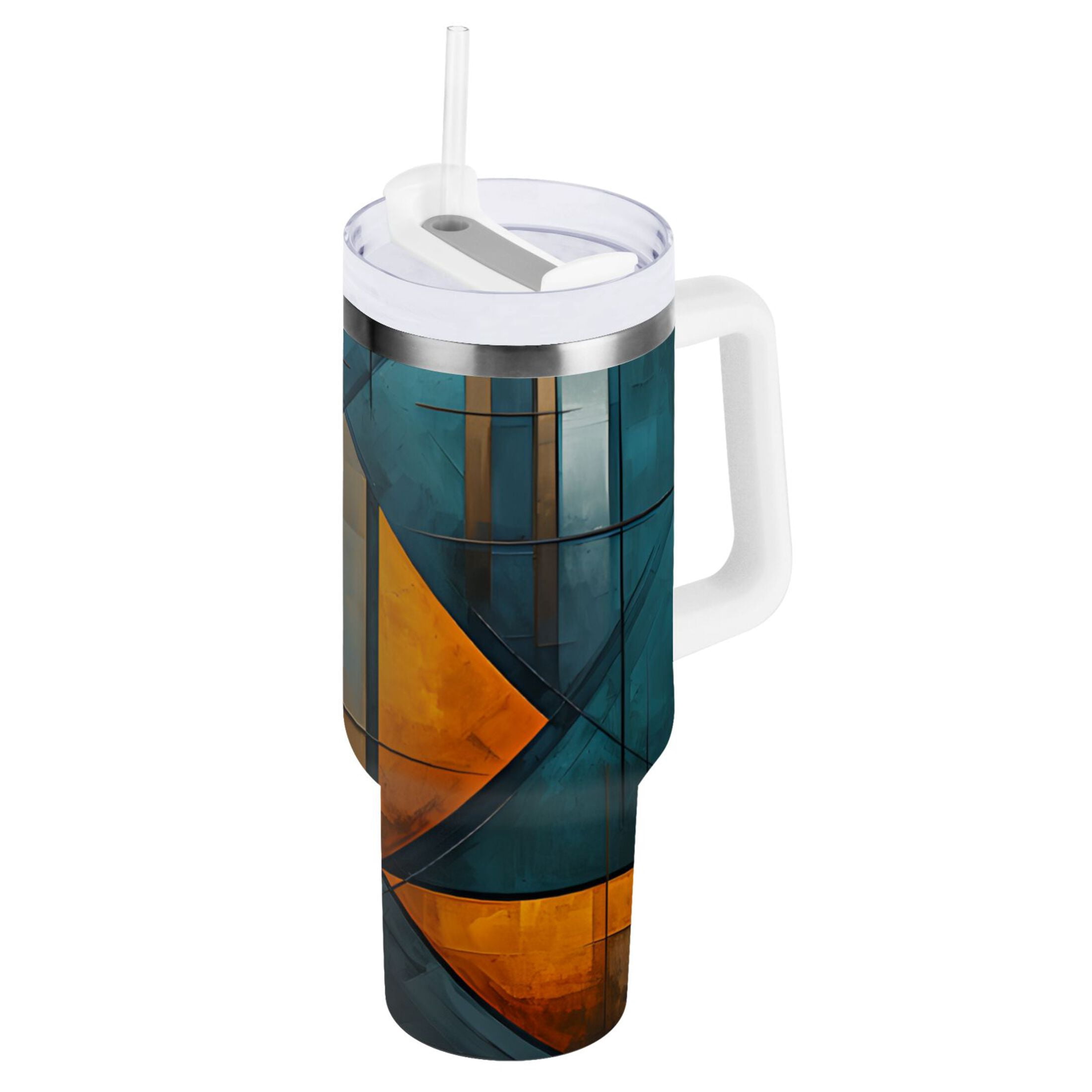 Abstract Triangles and Squares 40 oz Tumbler with Handle and Straw Lid ...